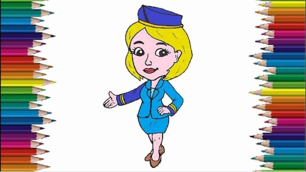 How To Draw A Flight Attendant Easy Step By Step | Drawing For kids ...