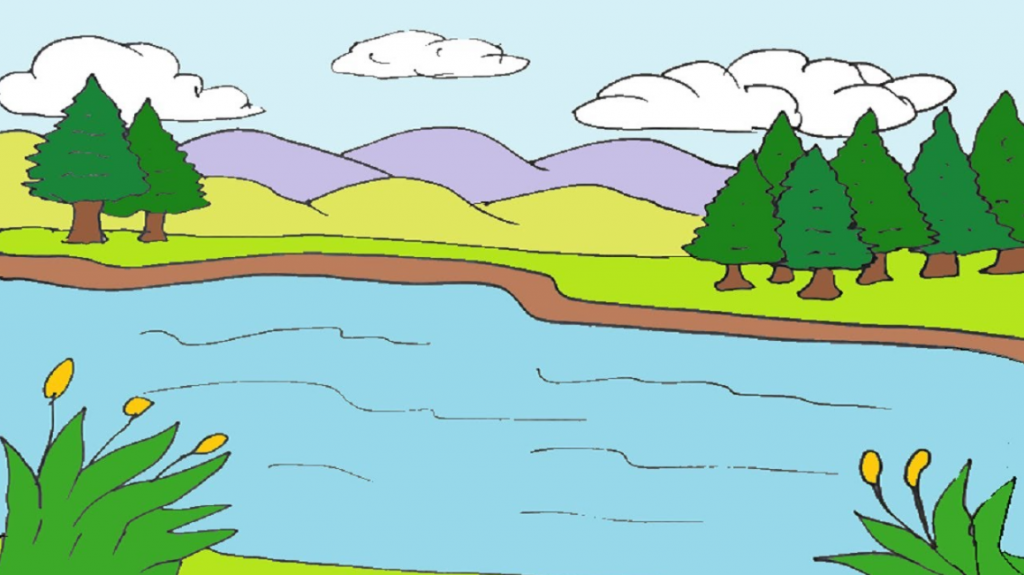 How to Draw a Lake step by step || Scenery Drawing Easy - Entertainment ...