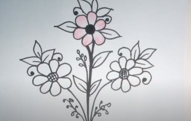 How to draw a beautiful flower branch step by step || Draw a simple ...