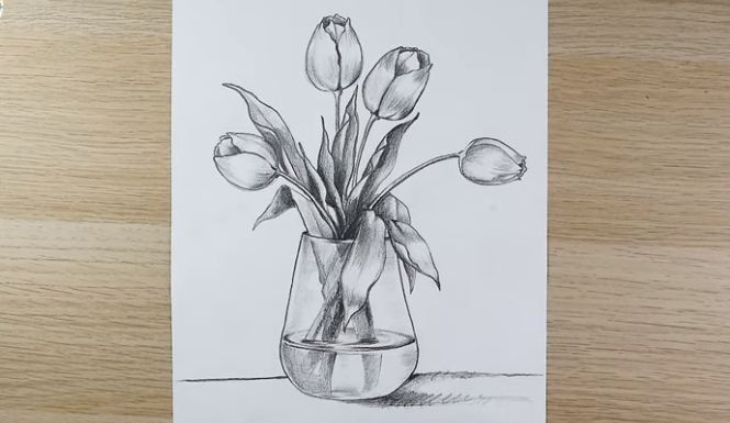 How to Draw Flowers Vase step by step - Easy drawing flowers vase ...