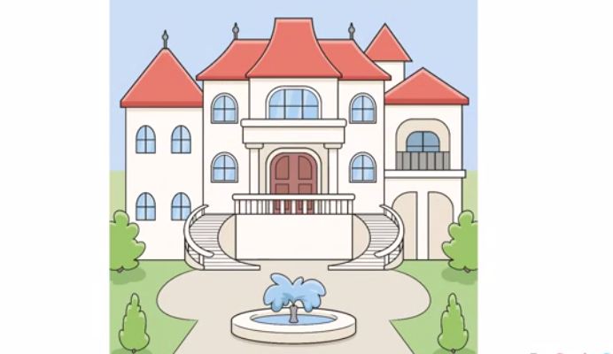 Easy to draw a mansion step by step - House drawing - Entertainment for All