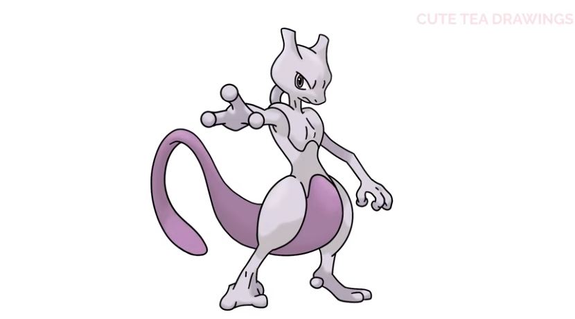 How To Draw Mewtwo step by step - Mewtwo drawing - HTFunny.com
